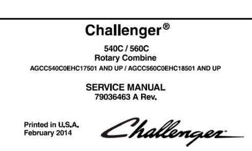 CHALLENGER 540C, 560C ROTARY COMBINE SERVICE REPAIR MANUAL #2 PDF DOWN ...