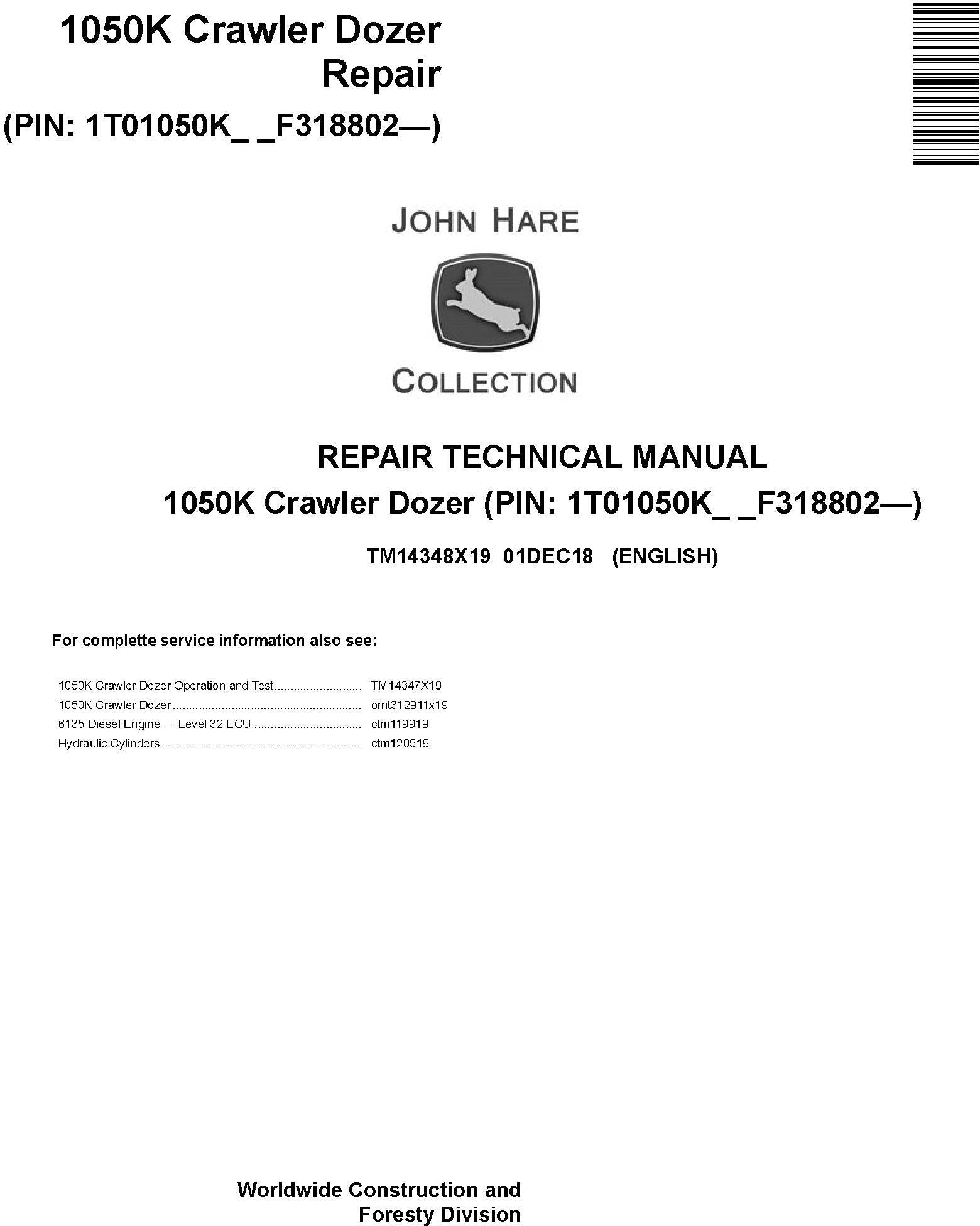 John Deere 1050K Crawler Dozer Technical Service Repair Manual ...