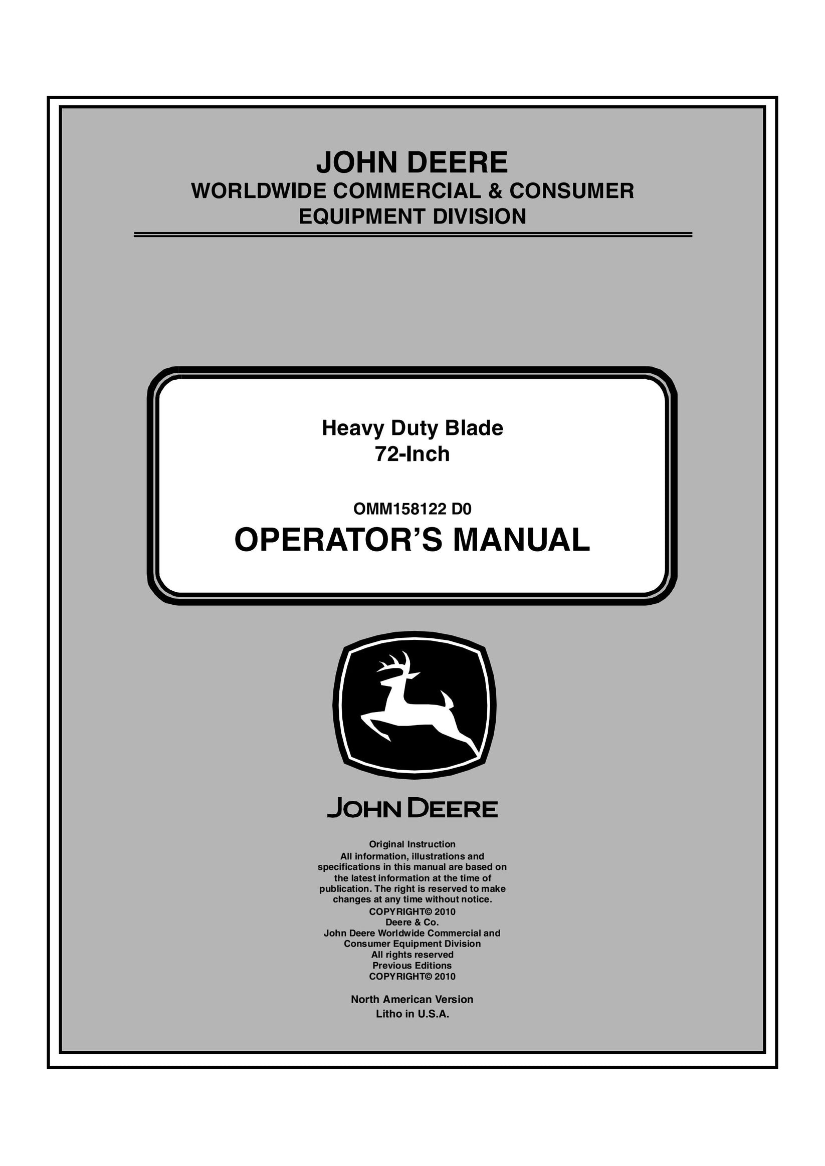 John Deere 72-Inch Heavy Duty Blade OMM158122 Operator's Manual PDF ...